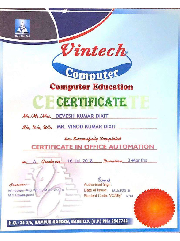 MS Office Certificate | PDF