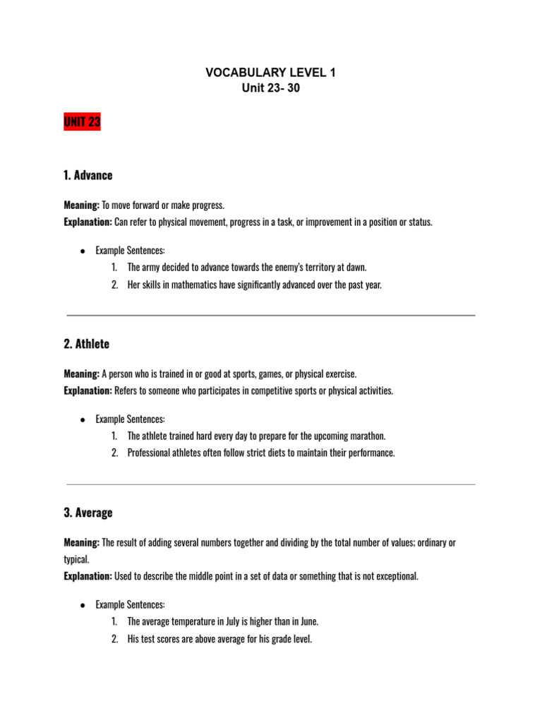 Voca Level 1 - Unit 23-30 | PDF | Sound | Mind