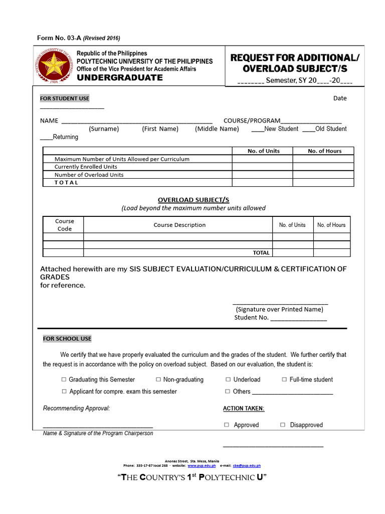 Student Overload Request Form | PDF | Educational Stages
