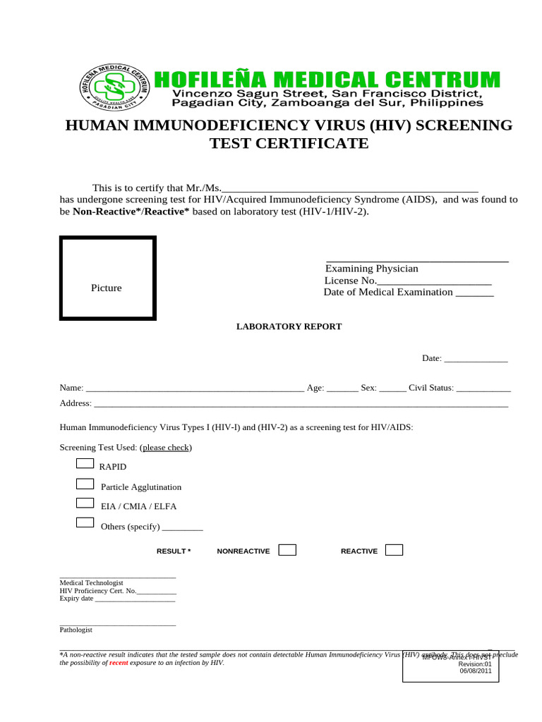 Final Annex I HIV Screening Cert | PDF | Hiv | Hiv/Aids