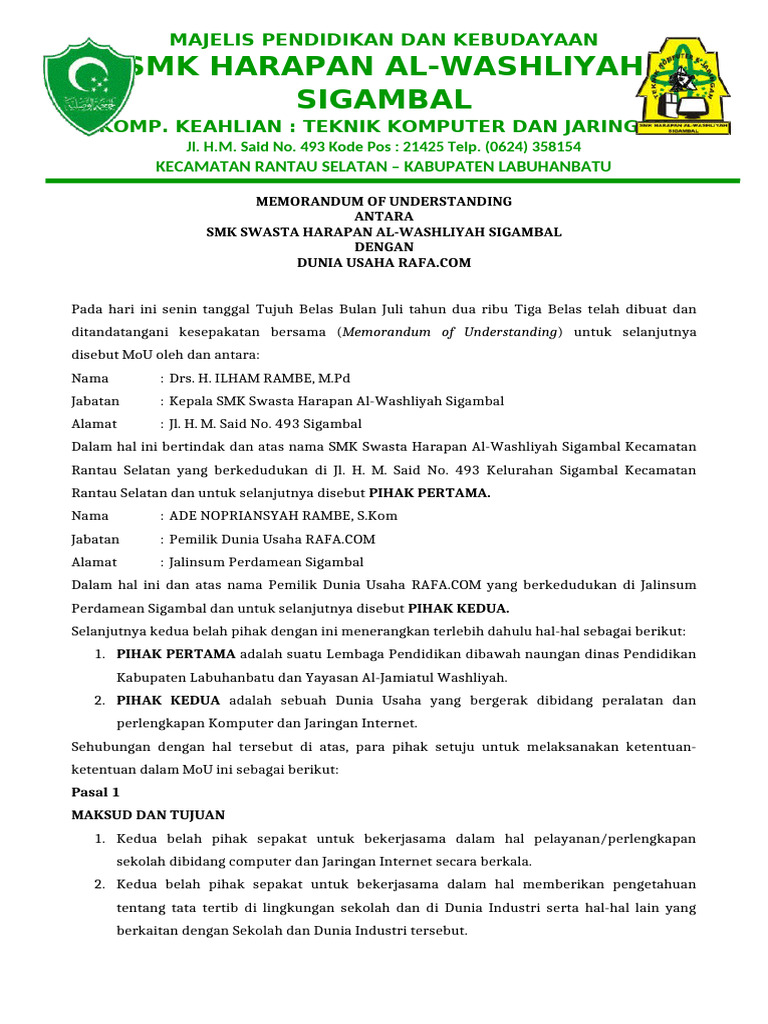 Mou Smk Dengan Dudi-kerja Sama | PDF