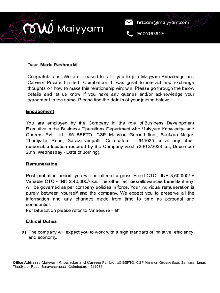 Placement Offer | PDF