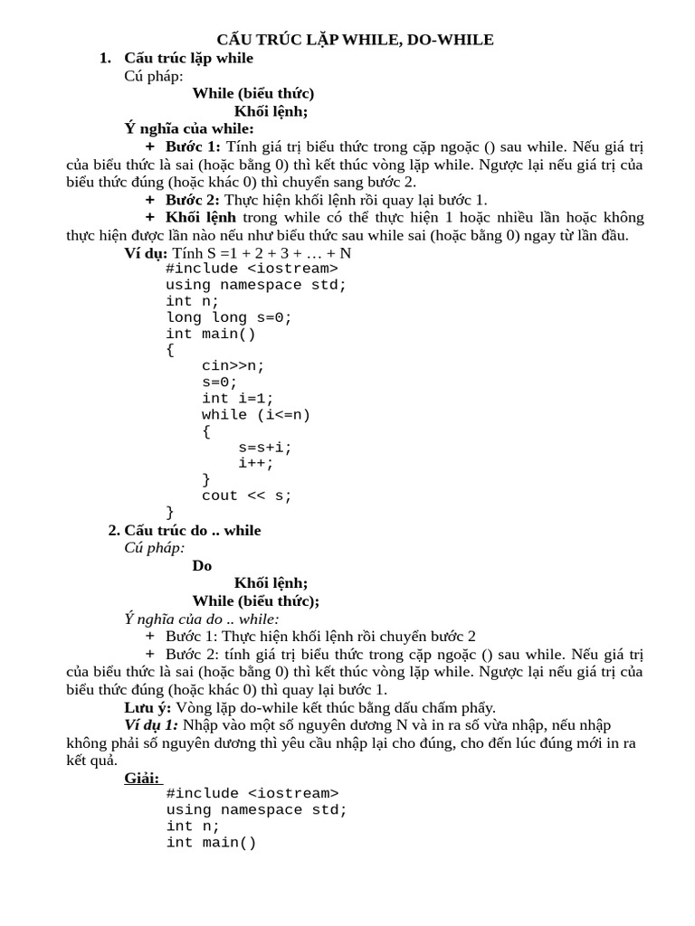 Cấu Trúc Lặp While, Do-While | PDF