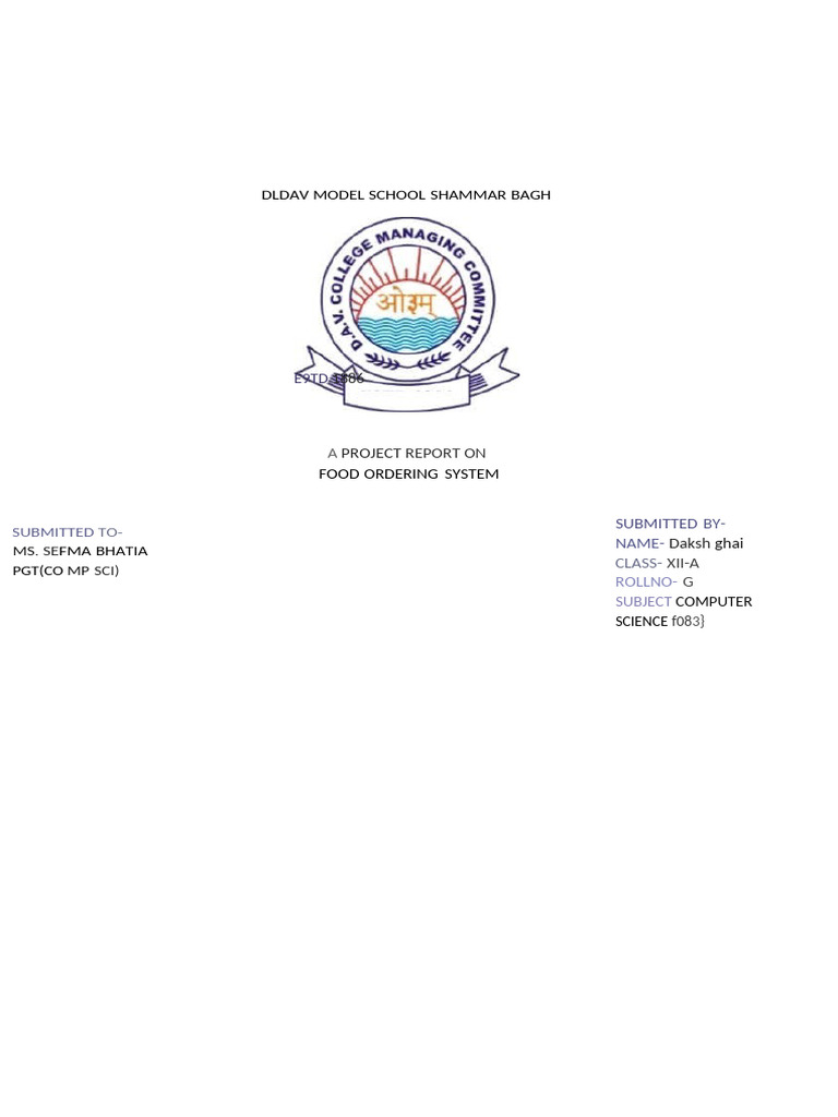 Project Food Ordering System Pdf Computer File Computing