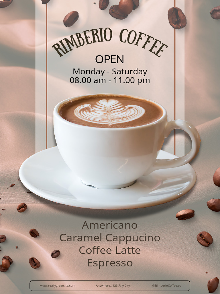 Brown and White Modern Coffee Shop Poster A4 | PDF