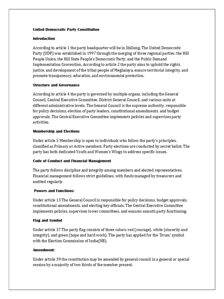 United Democratic Party Constitution Overview | PDF