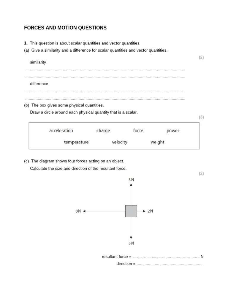 Forces and Motion Questions | PDF | Force | Acceleration