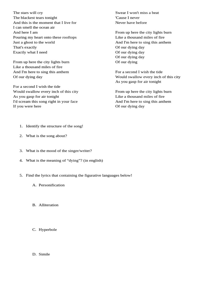 Song Worksheet | PDF