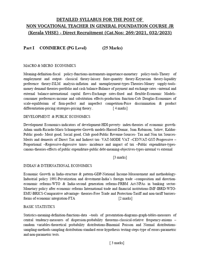 Non Vocational Teacher in General Foundation Course (Kerala Vhse) - Cat ...