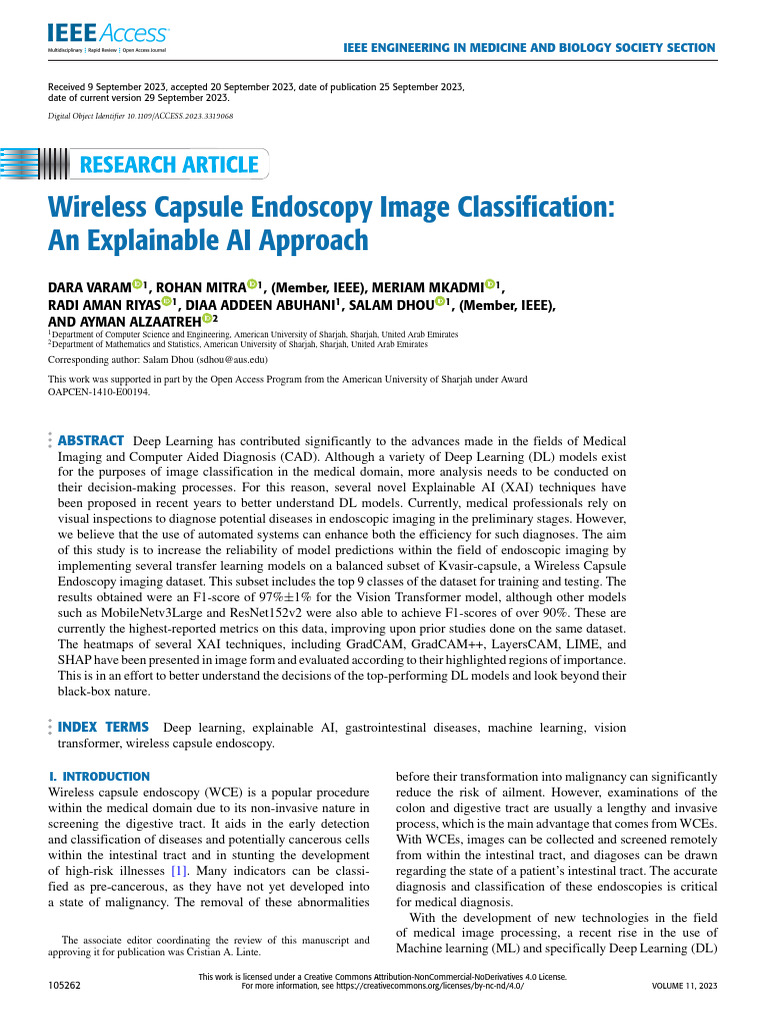 Wireless Capsule Endoscopy Image Classification An Explainable AI Approach | PDF | Machine ...