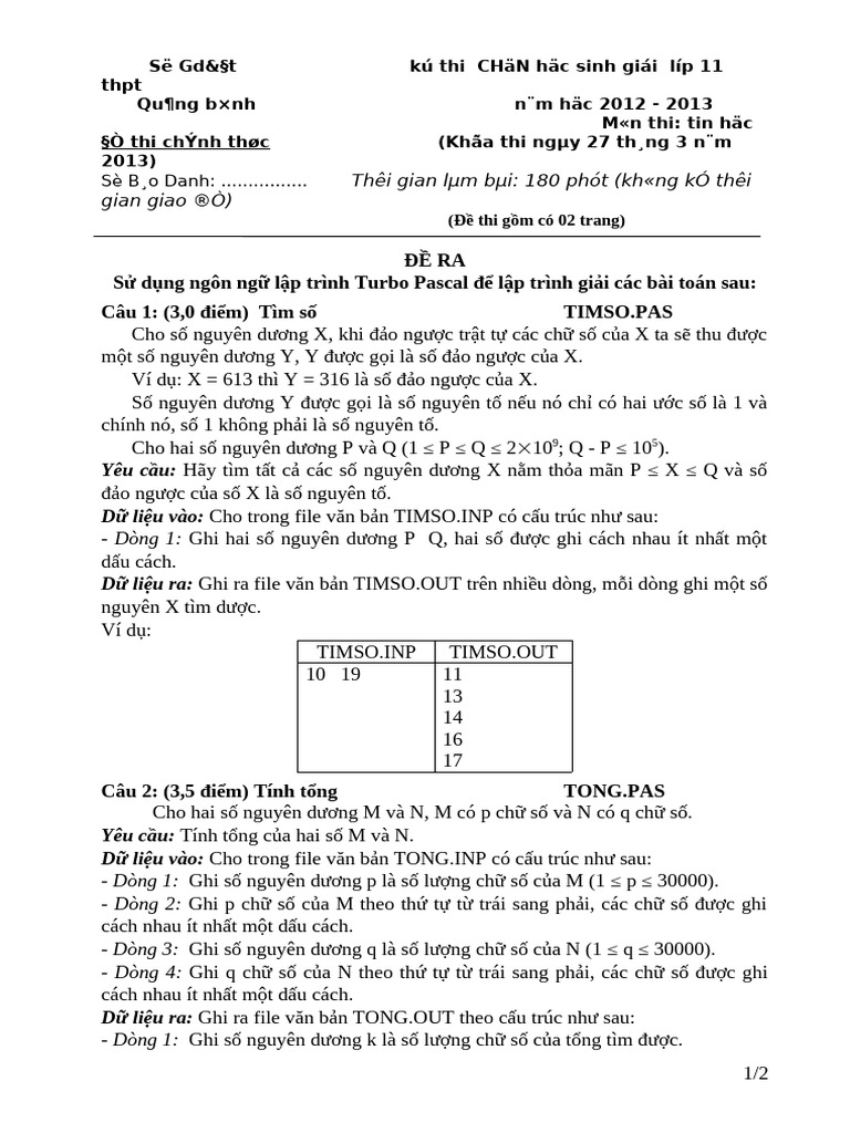 Dethi HSG 2013 QuangBinh L11 Tinhoc | PDF