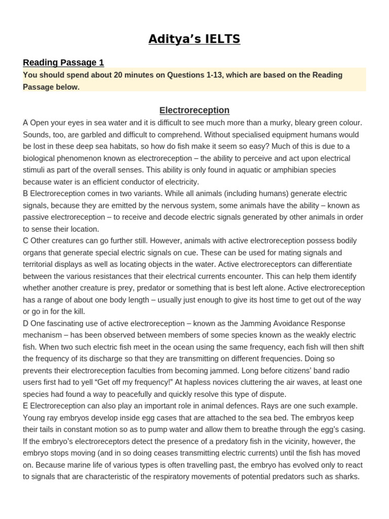 Electroreception Reading | PDF | Time Travel | Predation