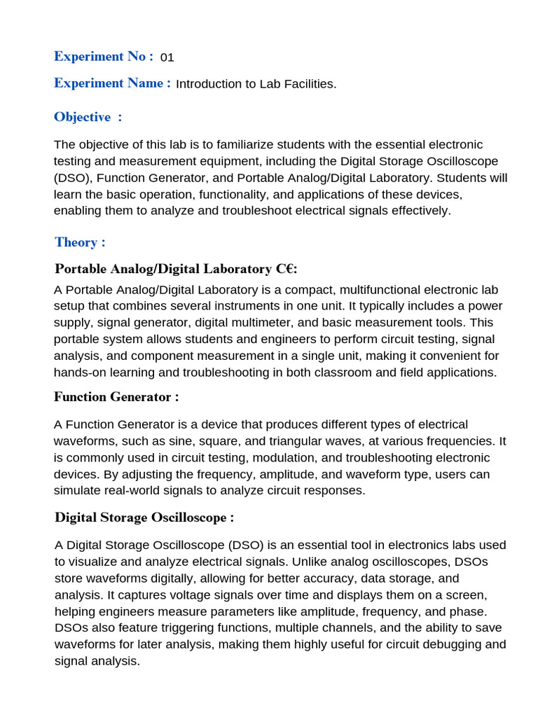 EEE Lab Facilities Lab | PDF | Amplitude | Electronics