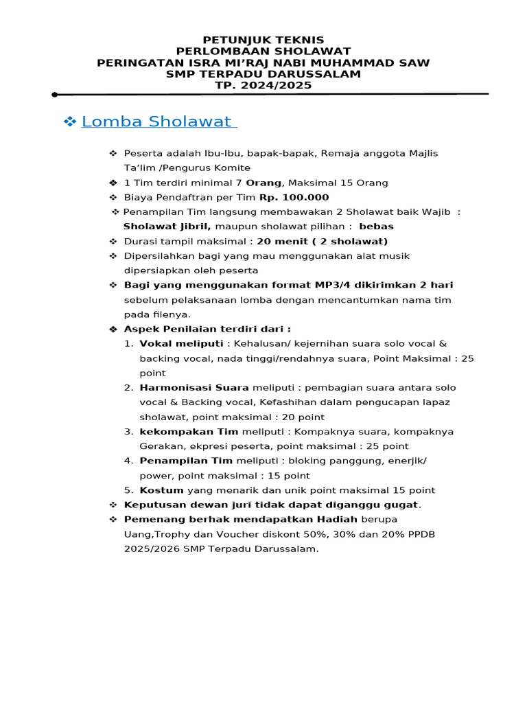 Petunjuk Teknis Lomba Sholawat | PDF