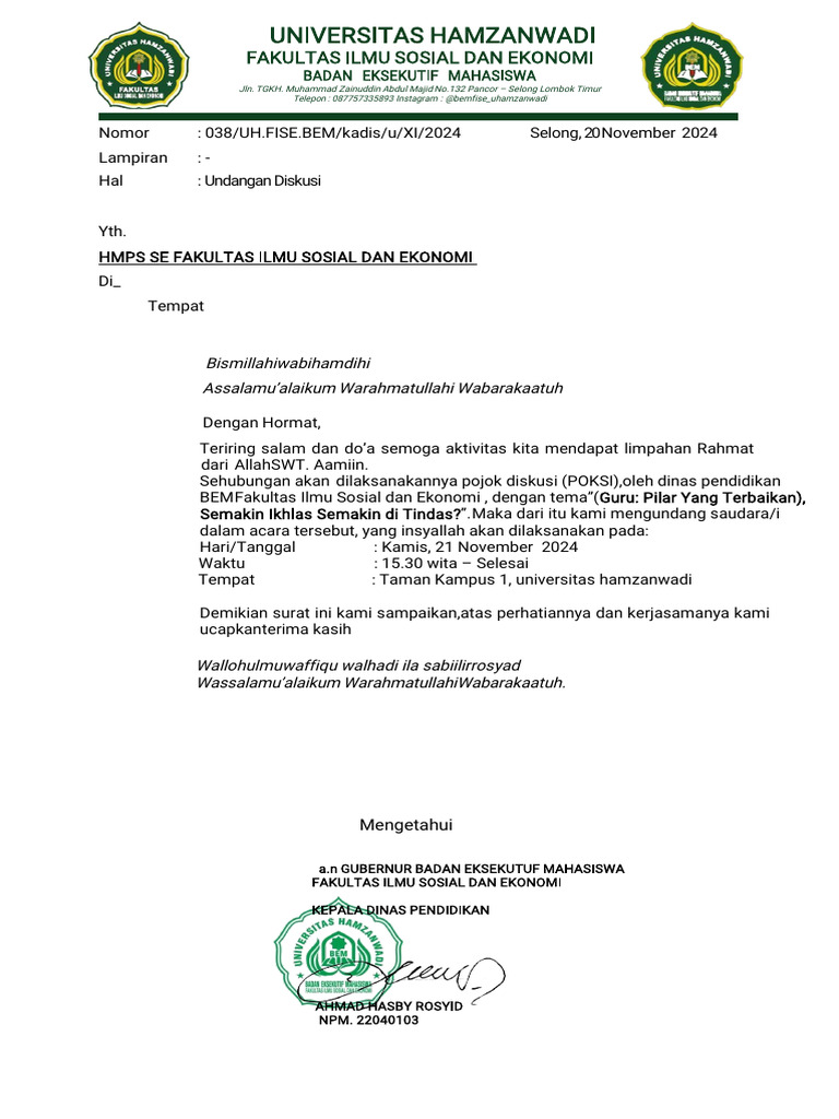 Surat Undangan Diskusi Hari Guru | PDF