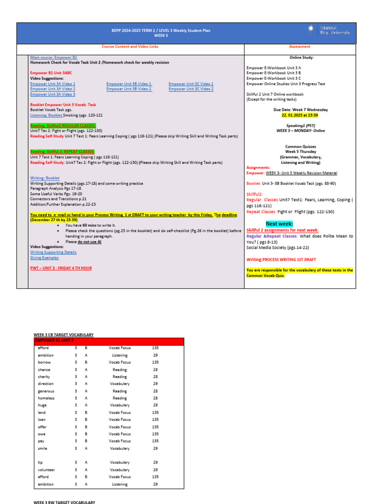 L3 Week 3 Weekly Student Plan | PDF | Cognition | Human Communication