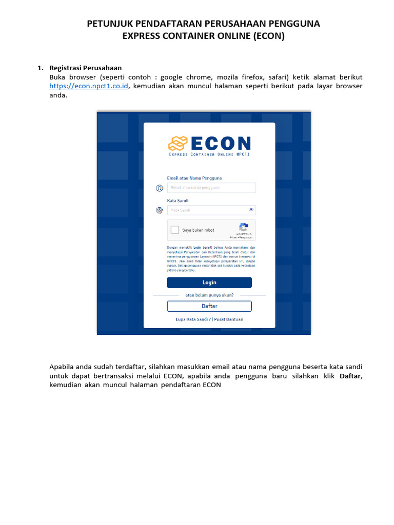 Petunjuk Pengunaan Registrasi Pengguna ECON v4 | PDF