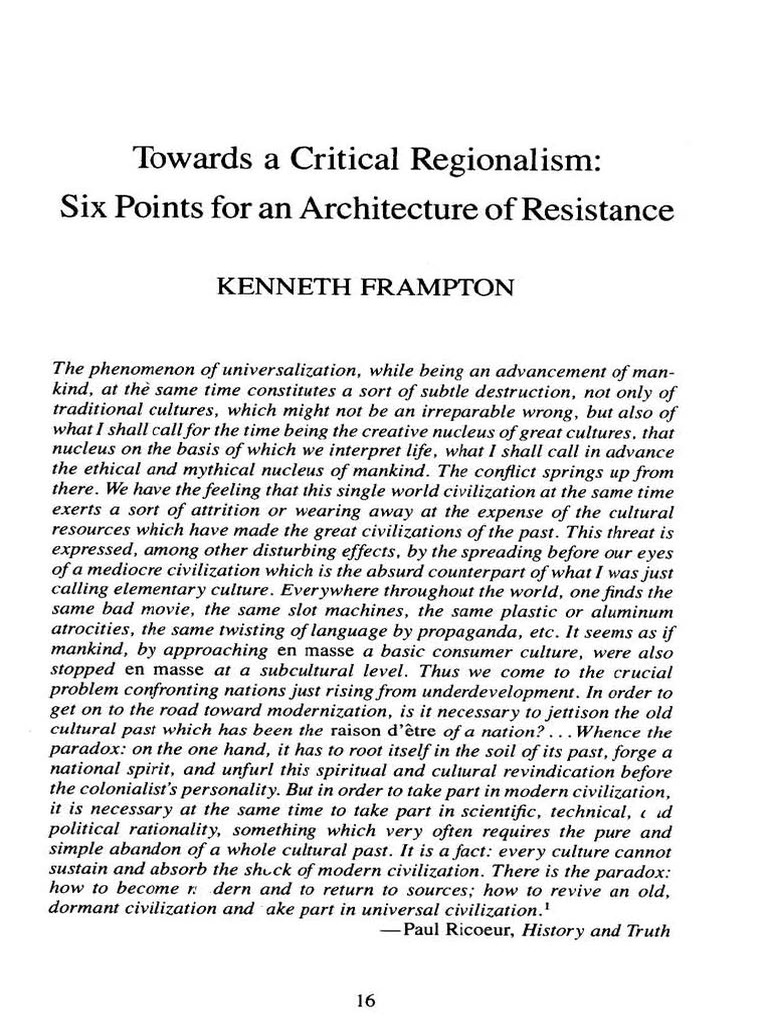 Critical Regionalism: Six Key Points | PDF