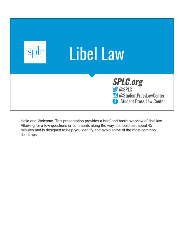 SPLC Introduction To Libel Law | PDF | Defamation | Satire