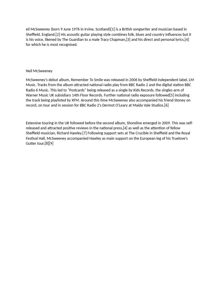 Neil McSweeney: British Songwriter Profile | PDF