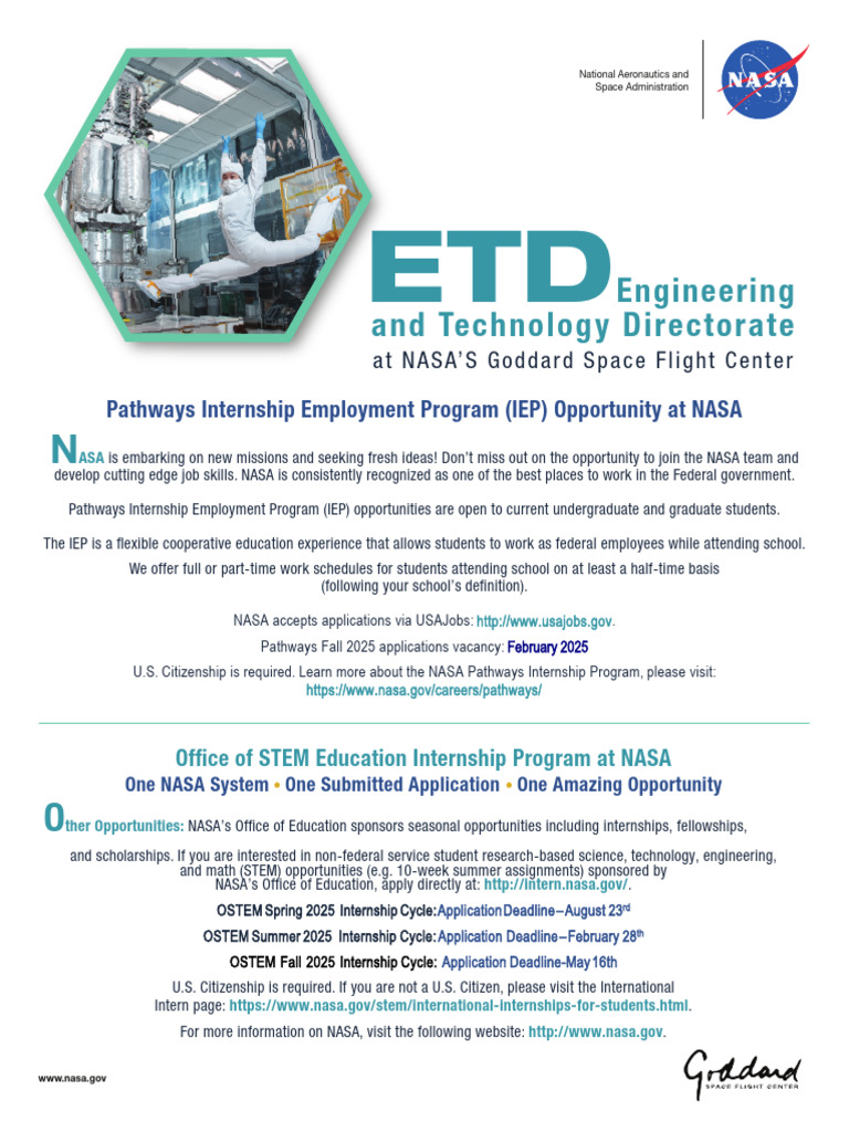 ETD Internship Flyer 2025-2 | PDF | Goddard Space Flight Center | Nasa
