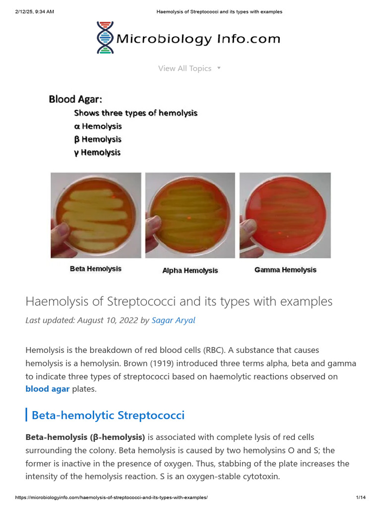 Haemolysis of Streptococci and Its Types With Examples | PDF ...