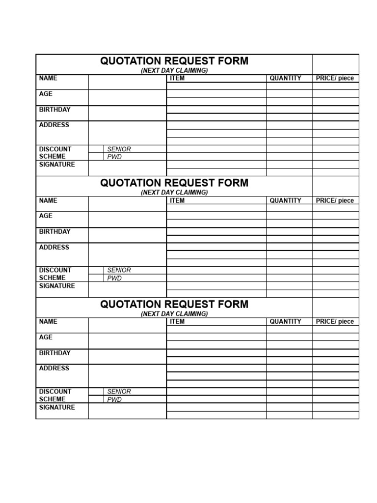 Quotation Request Form - Oct 2024 | PDF