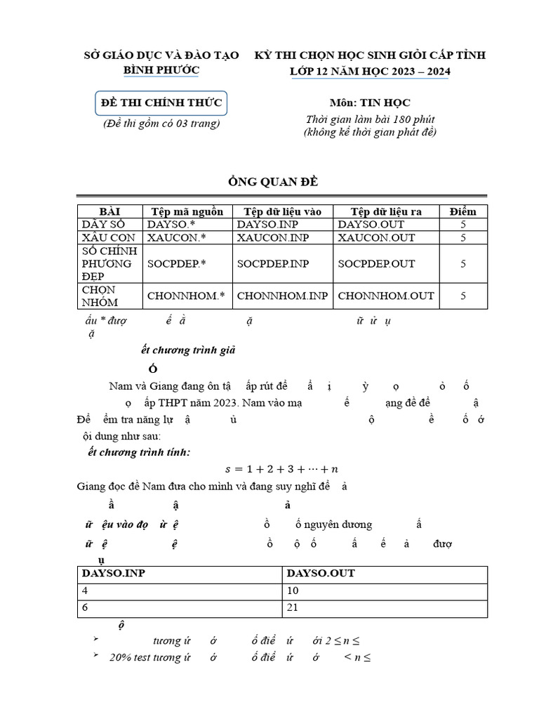 ĐỀ THI CHÍNH THỨC- binh phuoc | PDF