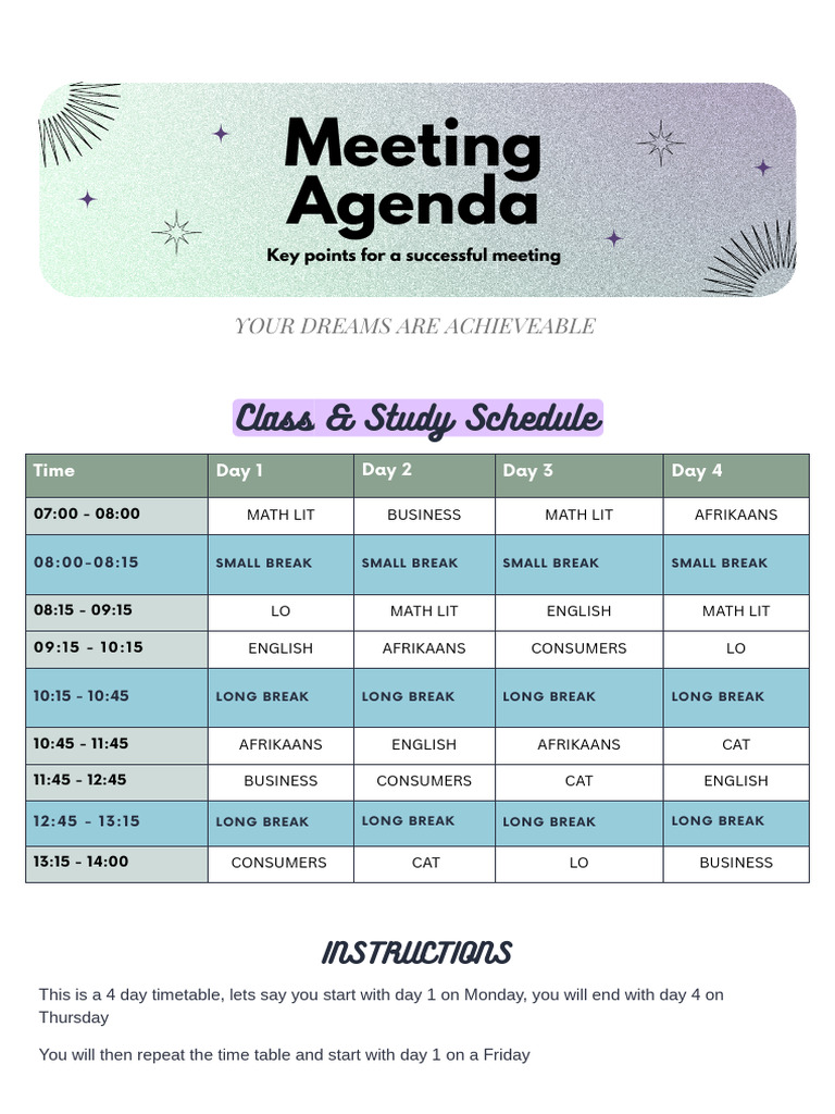 4-Day Study Schedule Template | PDF