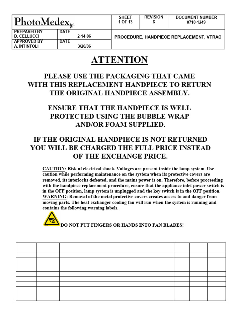 0710-1249 R6 Procedure, Handpiece Replacement, Vtrac | PDF | Electrical ...