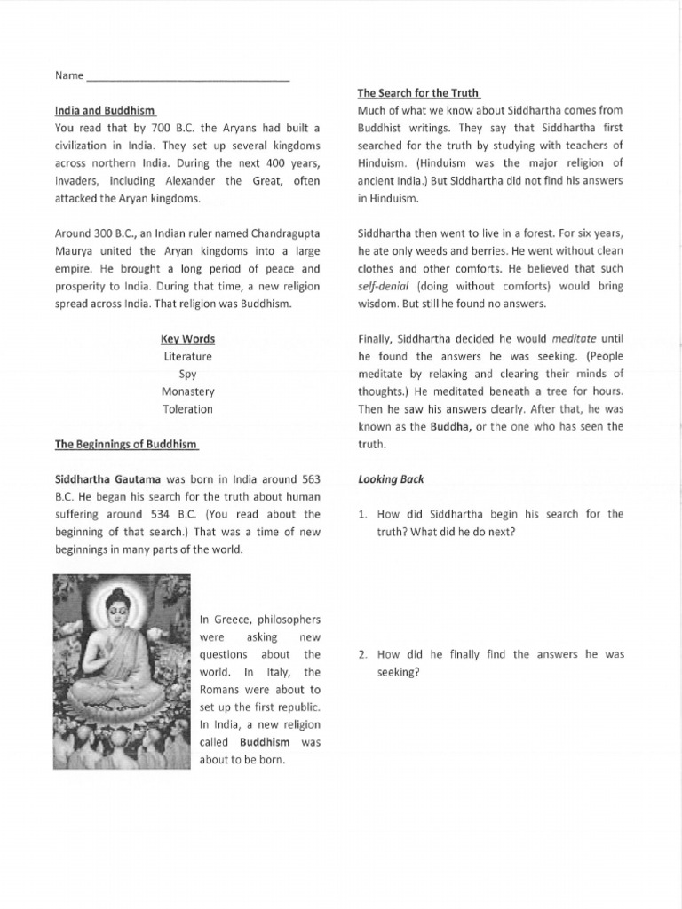 Buddhism Worksheet | PDF