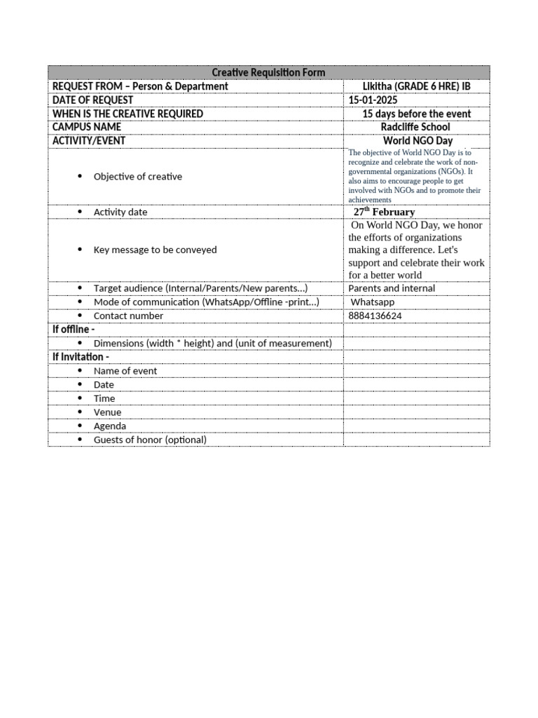 Creative Requisition Form NGO Day | PDF