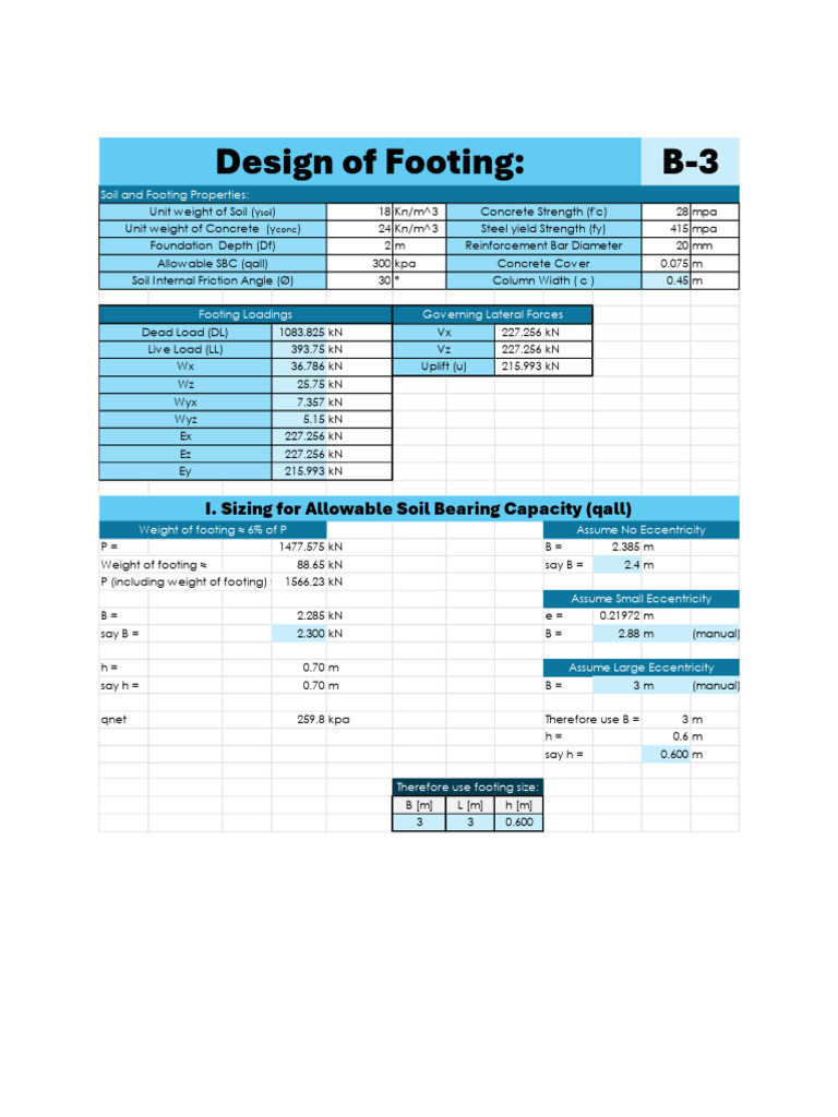 Isolated Footing Excel Computation | PDF | Materials | Structural ...