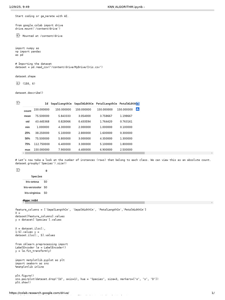 KNN ALGORITHM.ipynb - Colab (1) | PDF | Statistical Classification | Computational Neuroscience