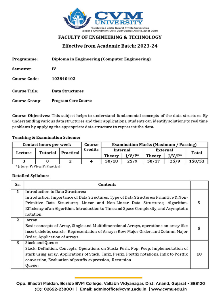 Data Structures Course Overview 2023-24 | PDF | Queue (Abstract Data ...