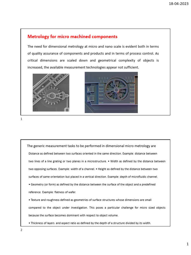 U4 - Metrology of Micro-Components | PDF | Microscope | Scanning Electron Microscope
