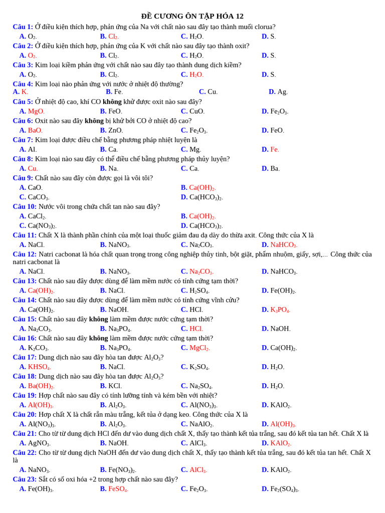 ĐỀ-CƯƠNG-ÔN-TẬP-HÓA-12-23-24-CK2 | PDF