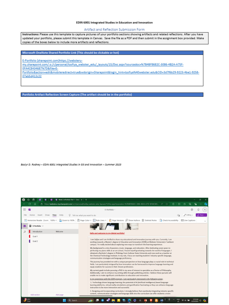 EDIN 6001 Artifact and Reflection Submission Form 2023 1 | PDF