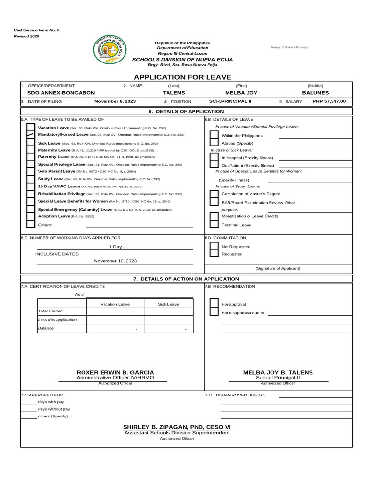 Civil Service Leave Application Form | PDF | Sick Leave | Parental Leave