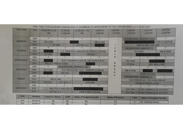 Timetable 6th Sem | PDF