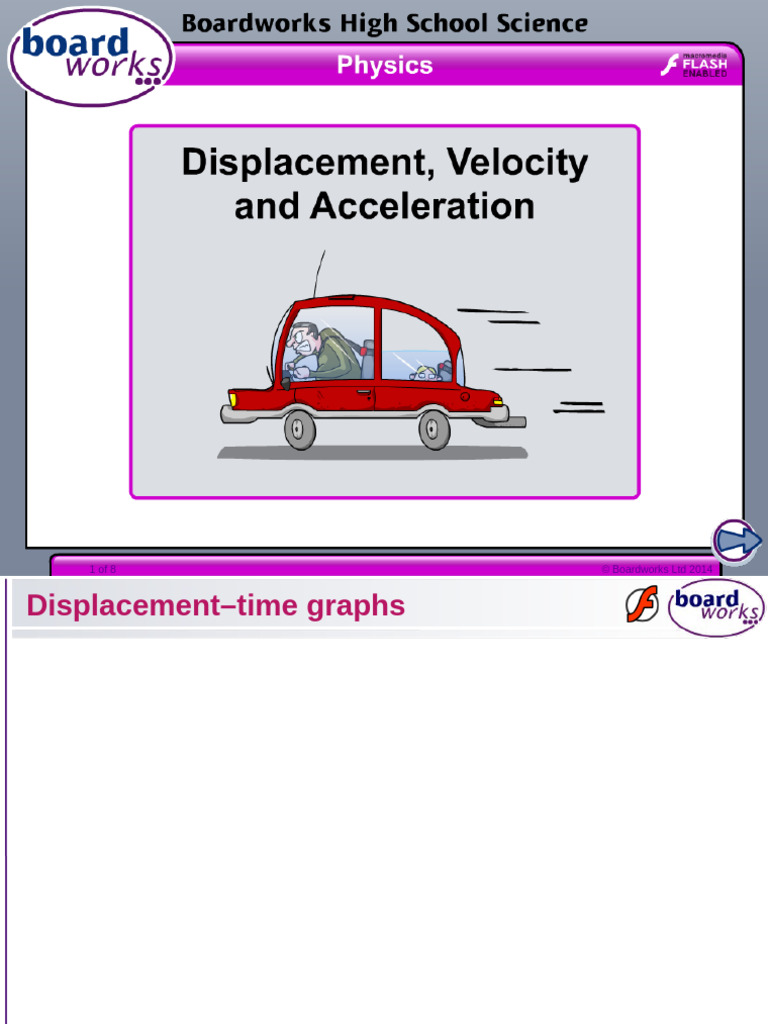 Boardworks Displacement Velocity and Acceleration | PDF