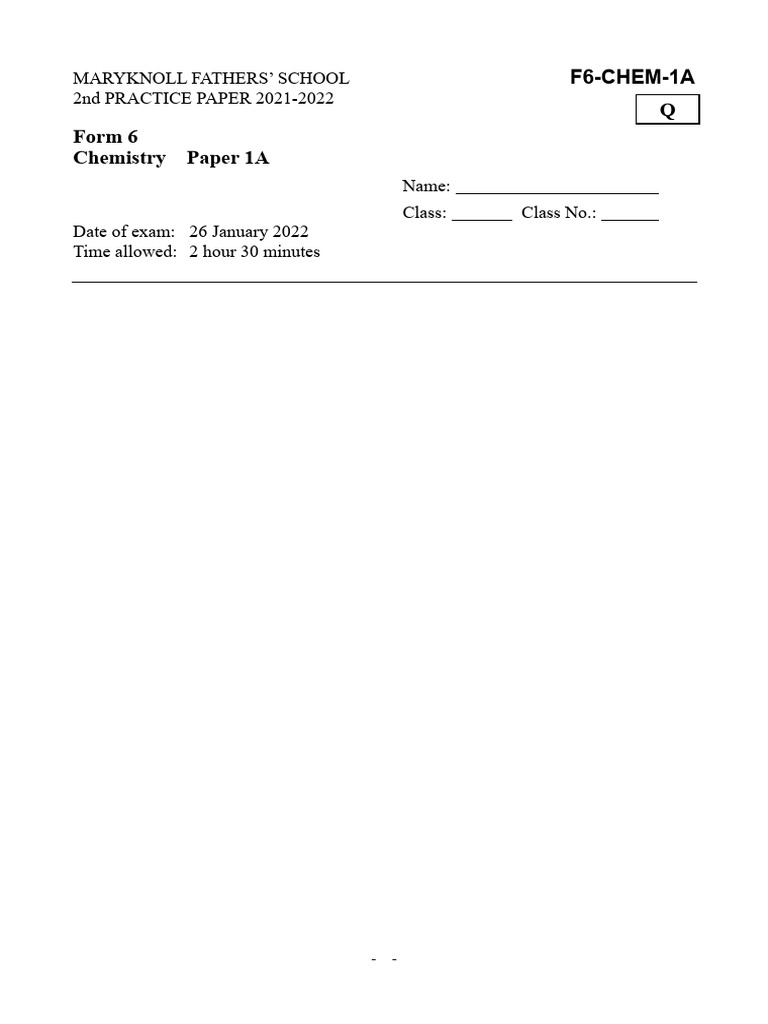 2122 F6 2ndPP P1A QUE - Kayuet Fung | PDF | Acid | Magnesium