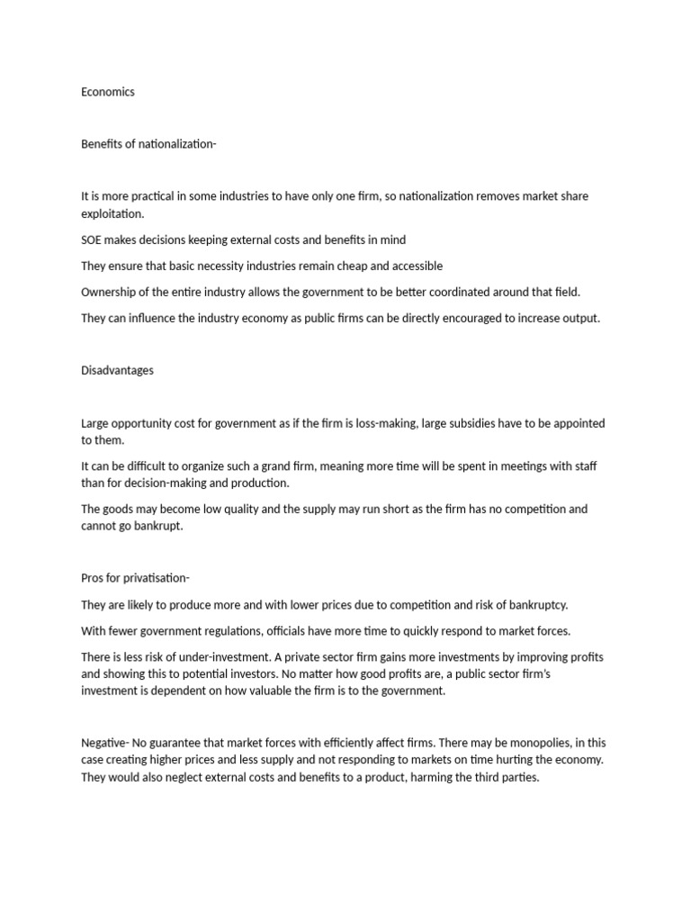 Nationalization vs. Privatization in Economics | PDF