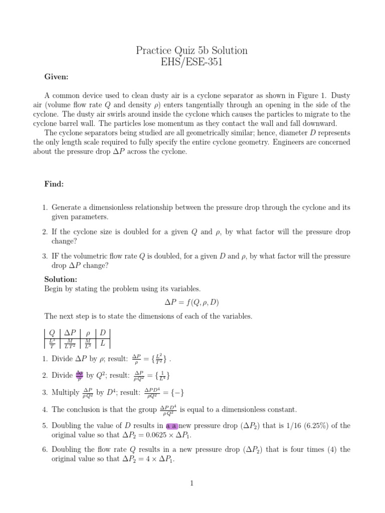 Practice Quiz 5b Solution | PDF | Flow Measurement | Liquids