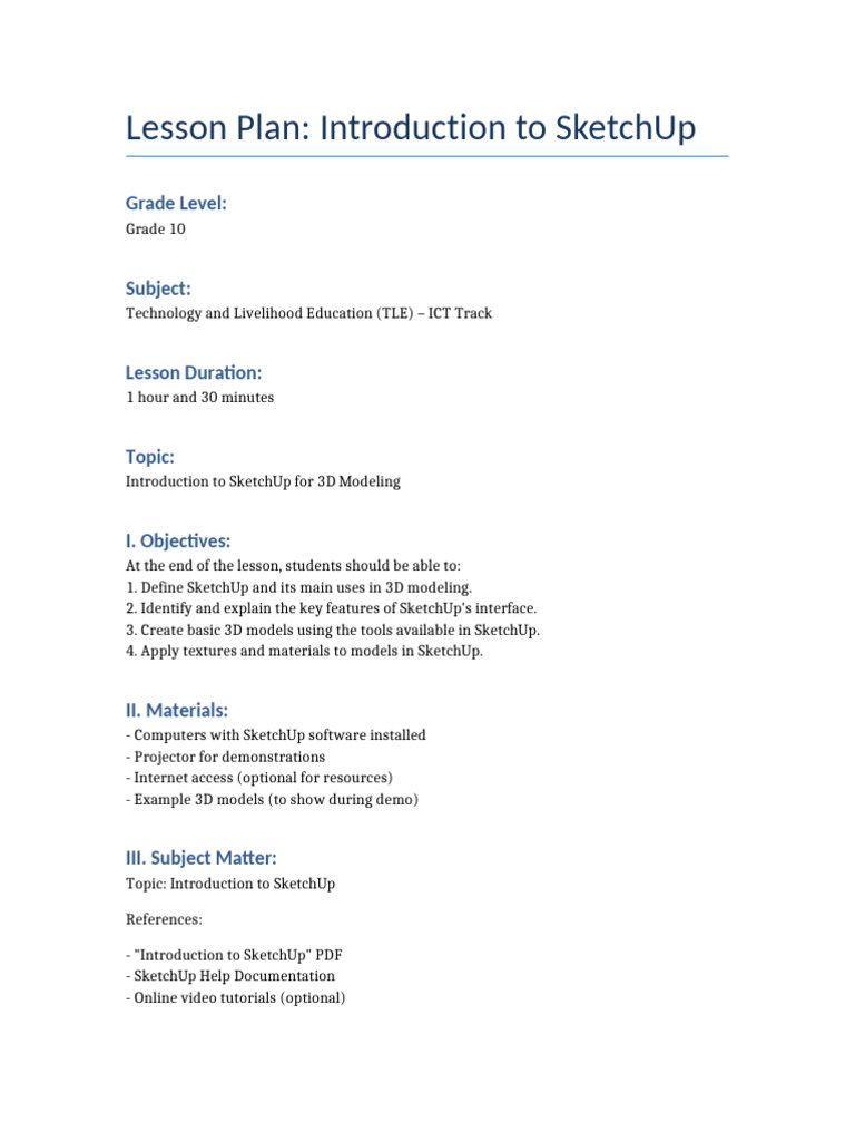 SketchUp_Lesson_Plan | PDF | 3 D Computer Graphics | Sketch Up