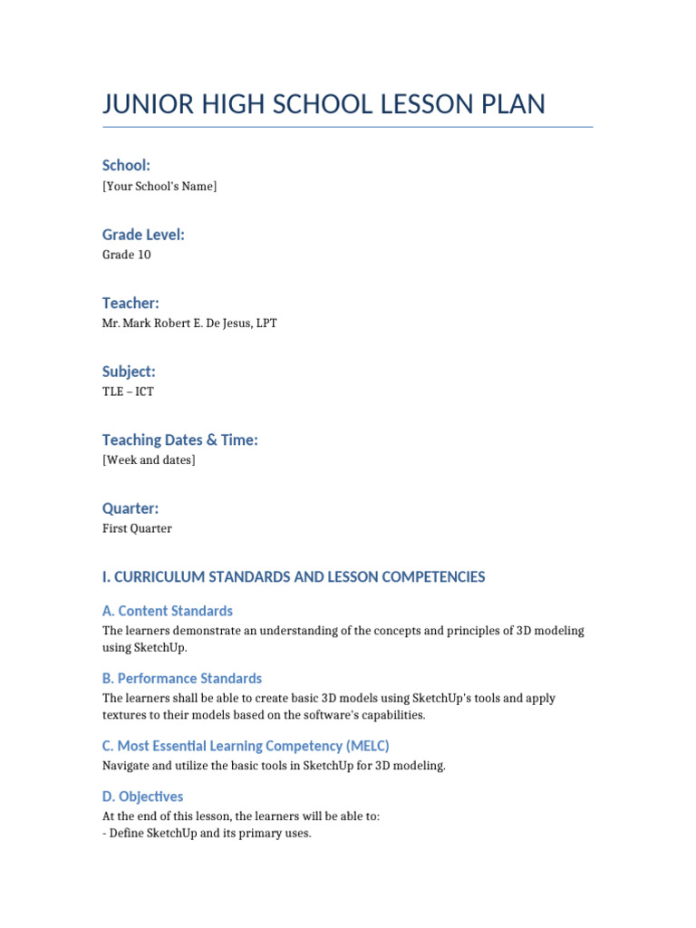 SketchUp Lesson Plan Revised | PDF | 3 D Modeling | Lesson Plan