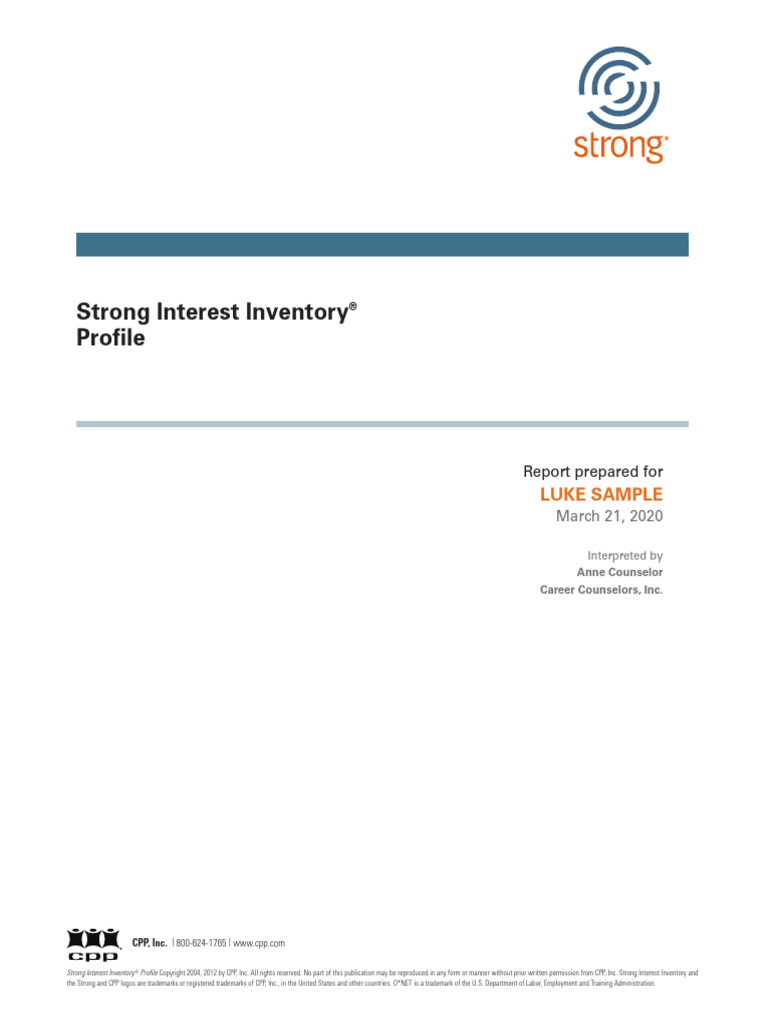 Strong Interest Inventory Sample Report | PDF | Leadership | Creativity
