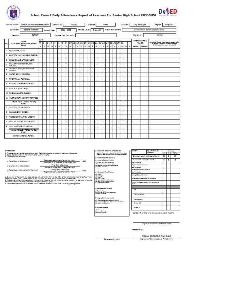 School Form 2 SF 2 1 | PDF | Human Development | Human Life Stages