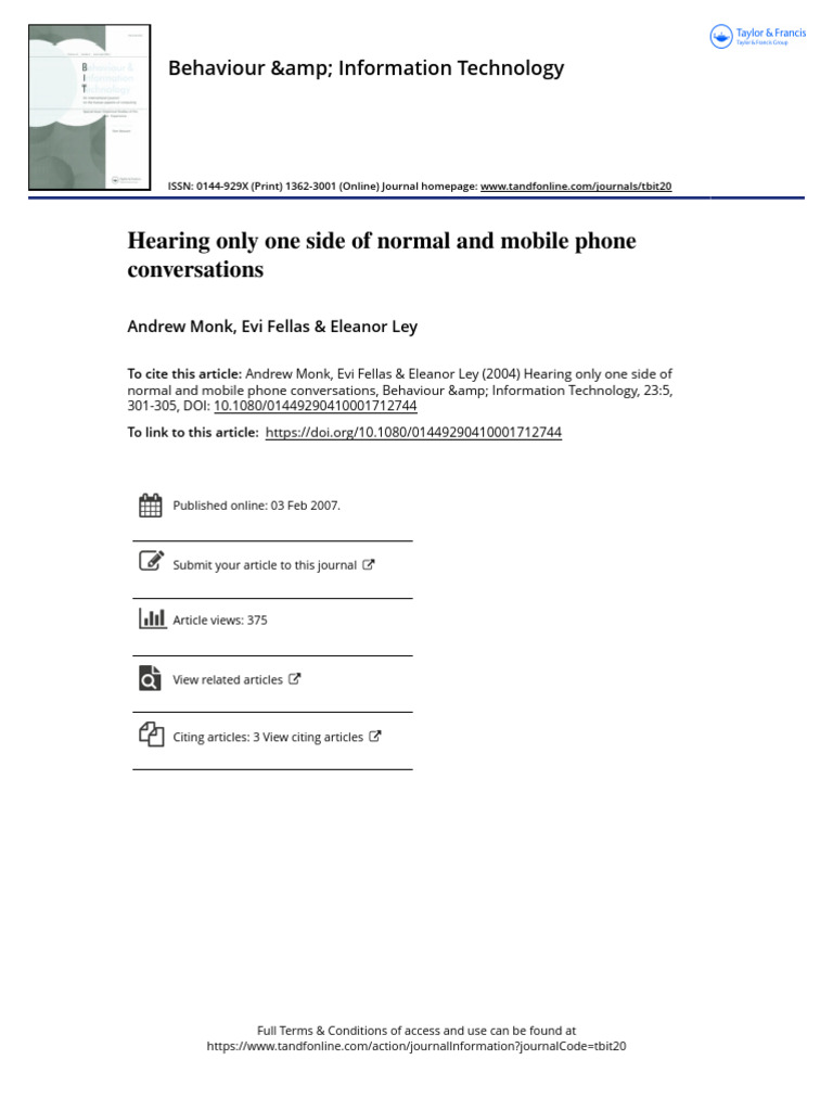 Hearing only one side of normal and mobile phone conversations | PDF ...