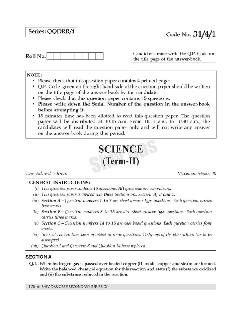 10th Science Pyq-2022 | PDF